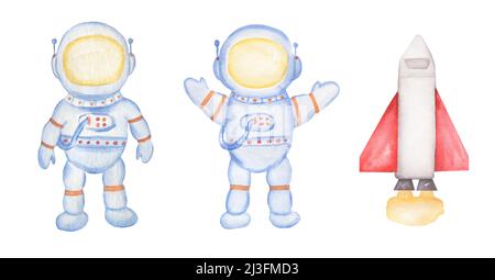 Watercolor spaceman and spaceship illustration set, astronaut clip art ...
