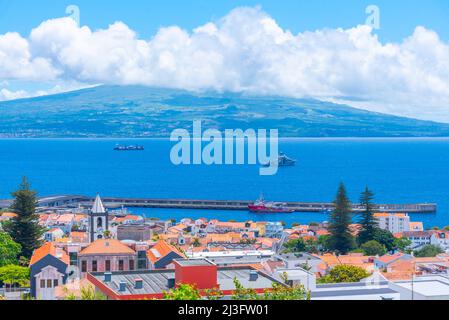 Pico island behind Horta town viewed from Faial, Azores, Portugal Stock ...