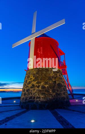 Wooden windmill at Sao Roque do Pico at the Azores, Portugal Stock ...