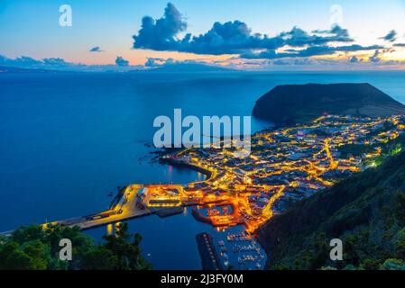 Sunset view of Velas town at Sao Jorge island in Portugal Stock Photo ...