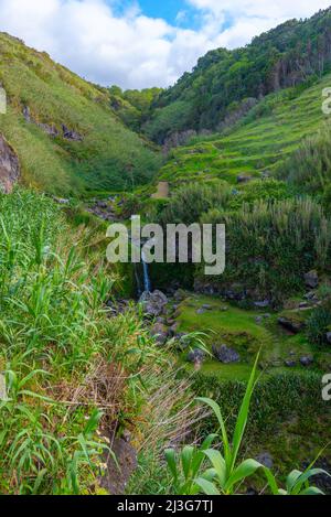Waterfall near poco azul at Sao Miguel island in Portugal Stock Photo ...