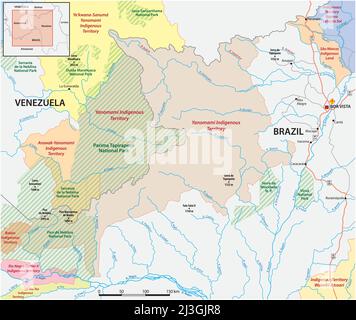 Brazil state Amazonas administrative map showing municipalities colored by state regions ...