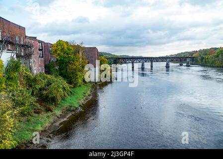 Waterfront of historic Downtown along the Kennebec River, Augusta ...