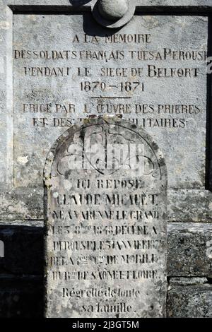 France, Territoire de Belfort, Perouse, cemetery, monument to the dead ...