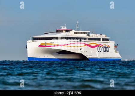 The trimaran Condor Liberation operates a high-speed ferry link between ...