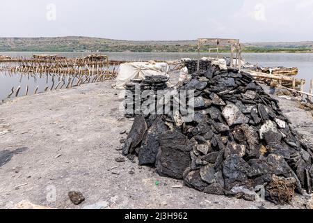 Uganda, Kasese district, Katwe, Katwe crater lake, salt plots Stock ...