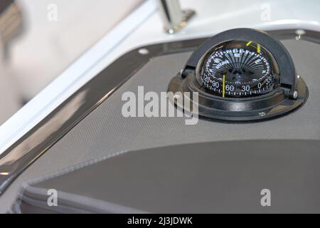 Big Nautical Compass Device Built in Red Dashboard Speedboat Stock ...