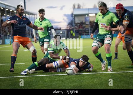 Edinburgh’s Connor Boyle scores the second try during the EPCR ...