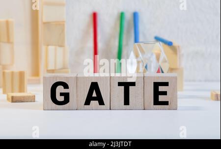 GATE word made with building blocks isolated on white Stock Photo - Alamy