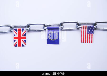 Country flags on a chain. Sanctioned countries. Closed countries Stock ...