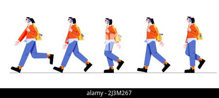 Woman walk animation, sequence cycle for game. Pictures frame with ...