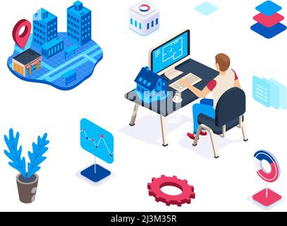 computer simulation of building icon vector outline illustration Stock ...