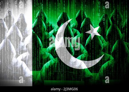 Anonymous hooded hacker, flag of Pakistan, binary code - cyber attack concept Stock Photo - Alamy