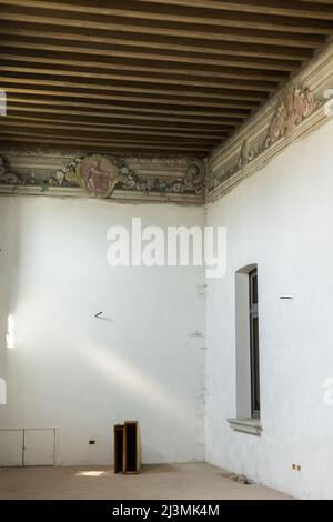 Old antique plaster ceiling with floral elements, gypsum ceiling tiles ...