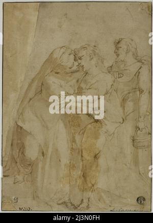 Luca Cambiaso drawing, The Visitation, pen and ink, circa 1580 Stock ...