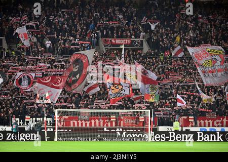 Flags, VfB Stuttgart fan curve, Mercedes-Benz Arena, Stuttgart, Baden ...
