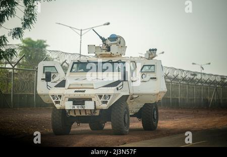 An armored vehicle from the United Nations (UN) World Food Program (WFP ...