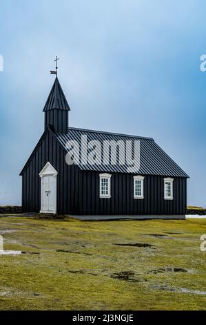 The little black church of Budir in the south part of Snaefellsnes ...