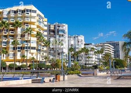 Marbella city promenade area near the city bay. Empty square. In ...