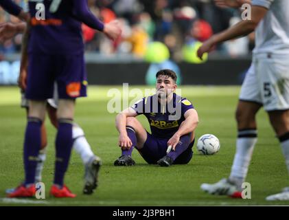 Derby County's Eiran Cashin (centre) celebrates scoring his sides third ...