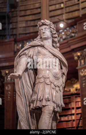 Emperor Karl VI statue inside the Prunksaal Nationalbibliothek ...