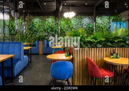 Cafe interior with green decor Stock Photo - Alamy