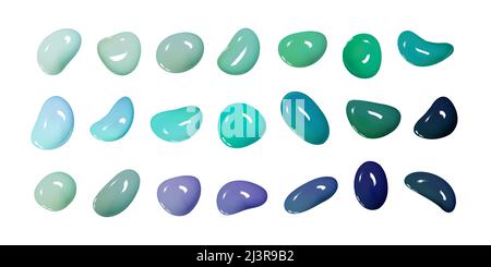 Set Drops shiny glossy colorful game asset. Aqua, jelly, crystal, glass ...