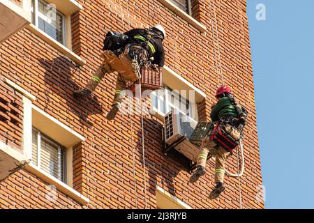 Montevideo, Uruguay, July, 20, 2021 Construction workers working ...