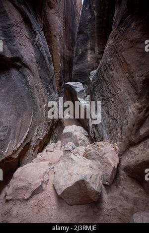 A narrow canyon on the Joint Trail into Chesler Park in the Needles ...