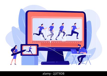 Motion designer animator working on computer creating animated video ...