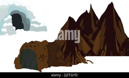 Ice cave landscape. Blue snowy winter background - Panoramic landscape ...