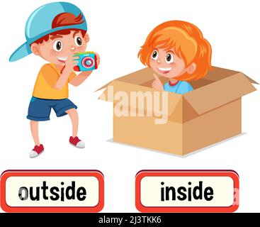 Opposite words for outside and inside illustration Stock Vector Image ...