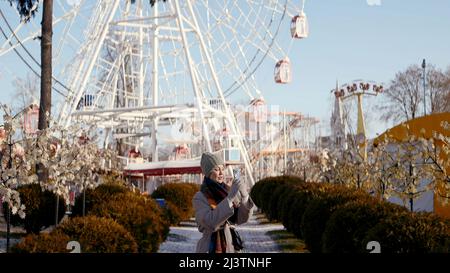 Paris carousel - Chair swing ride in amusement park at Tuileries garden ...