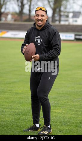 Ludwigsburg, Germany. 10th Apr, 2022. American football, tryout with ...