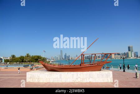 Traditional Arab wooden dhow boat model on display at Doha Qatar Stock ...