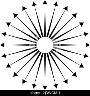 Outspreading, radial, radiating arrows. Diffusion, extension, spread ...