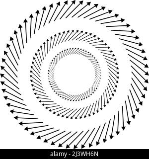 Outward spiral, swirl, twirl arrows, pointers. Rotation, cycle, recycle ...