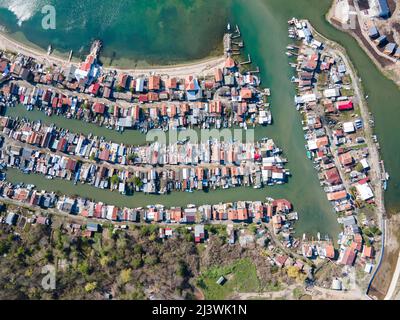 Aerial view of Fishing Village Chengele Skele near city of Burgas ...