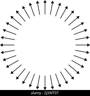 Outspreading, radial, radiating arrows. Diffusion, extension, spread ...