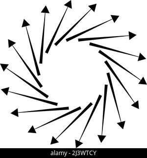 Outward spiral, swirl, twirl arrows, pointers. Rotation, cycle, recycle ...