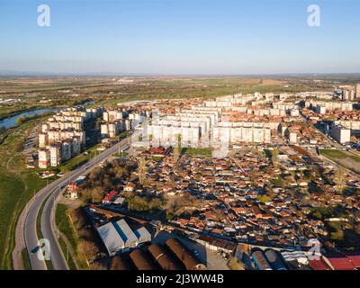Sunset Aerial view of Stolipinovo ghetto neighborhood in City of ...