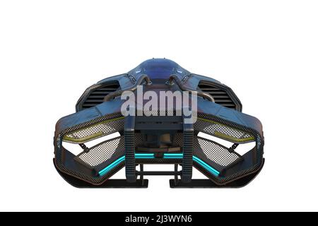 Futuristic science fiction flying car. Side view 3D illustration ...