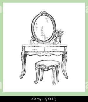 Hand drawn dressing room for illustration and coloring book page Stock ...