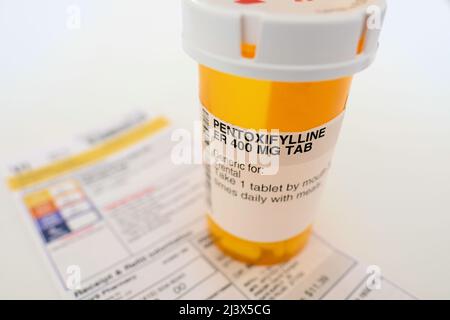 Prescription medication Pentoxifylline, used for increased blood flow ...