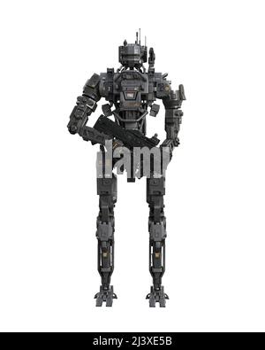 mechanical soldier holding a machine gun, 3d illustration Stock Photo ...