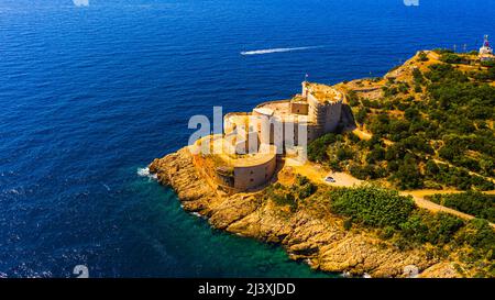 Aerial view of Prevlaka Fortress, Cape Ostro, near Dubrovnik, Prevlaka ...