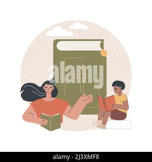 Reading Holy Bible isolated cartoon vector illustration. Young father ...