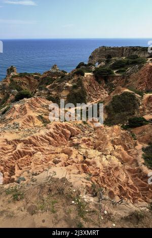 Badlands and landslides-red sands-contour of Praia da Marinha Beach ...