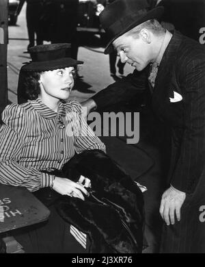JEANNE CAGNEY on set candid with her brother JAMES CAGNEY made up as ...