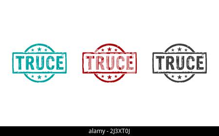 Truce stamp icons in few color versions. Armistice, peace, stop war and ...